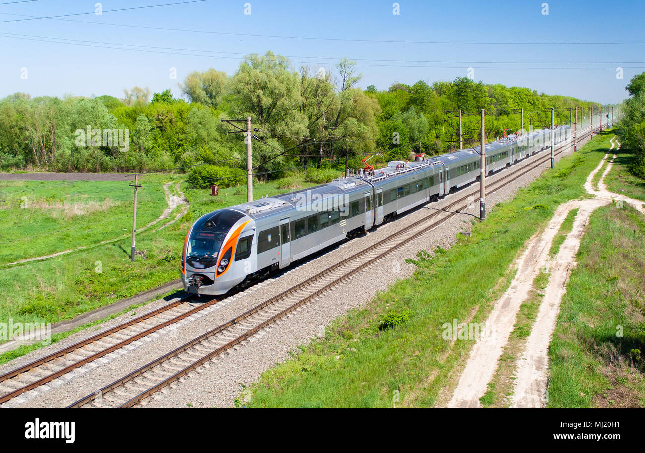 Modern fast passenger train in Ukraine Stock Photo - Alamy