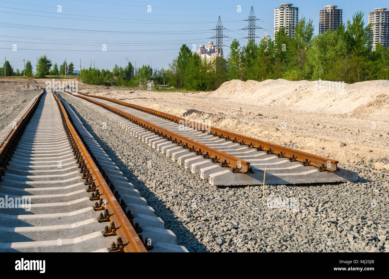 New tracks. Tram line construction Stock Photo - Alamy