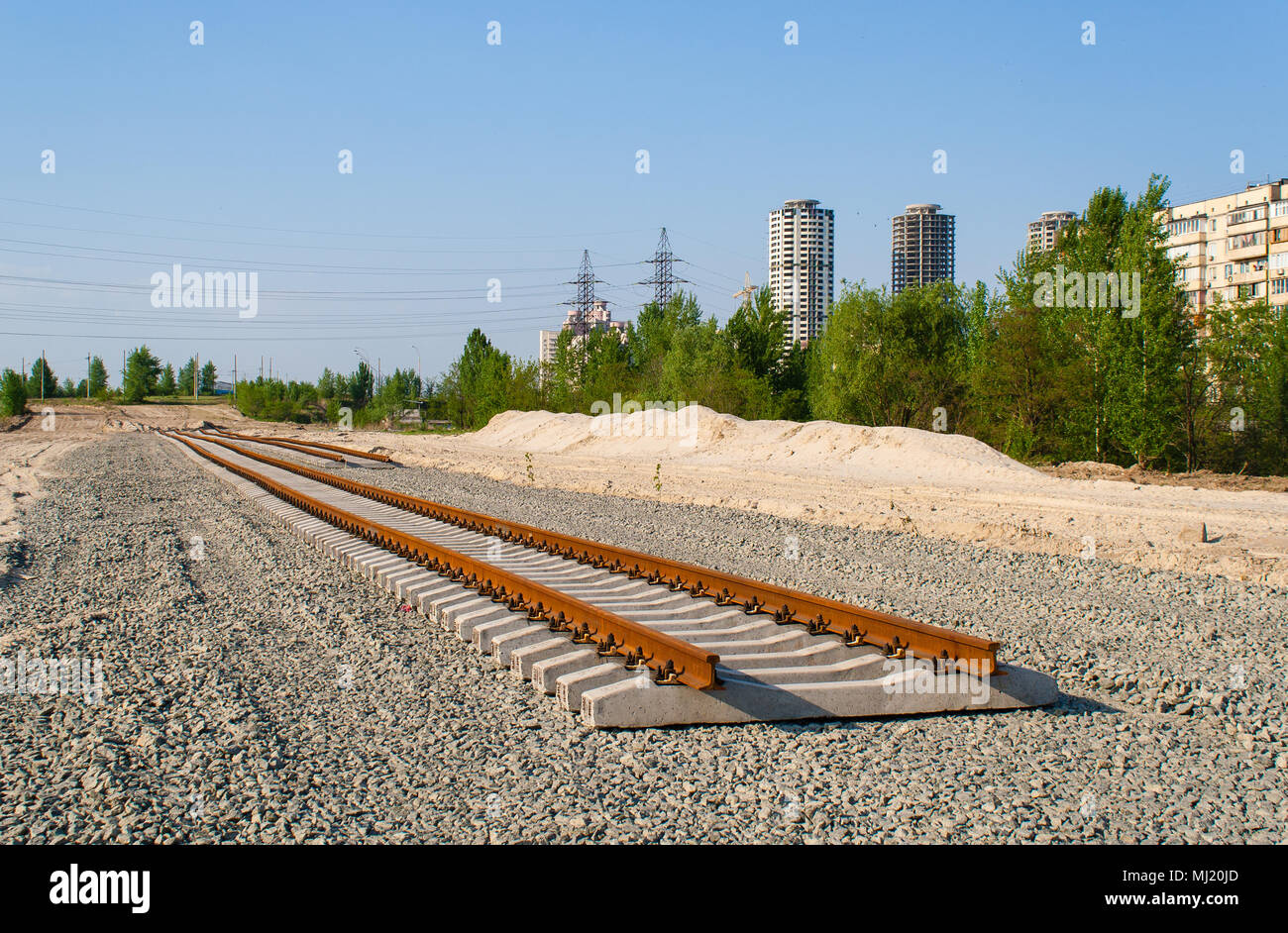 New tracks. Tram line construction Stock Photo - Alamy