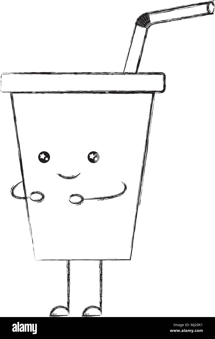 kawaii portable coffee cup straw cartoon vector illustration Stock ...