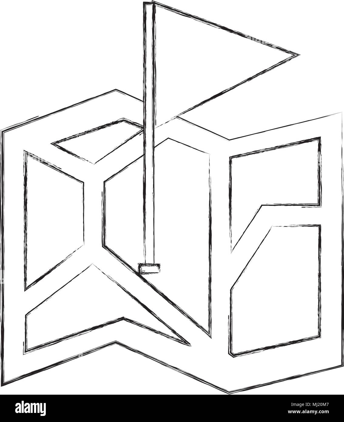 gps navigation folded map flag pointer location vector illustration sketch Stock Vector Image ...