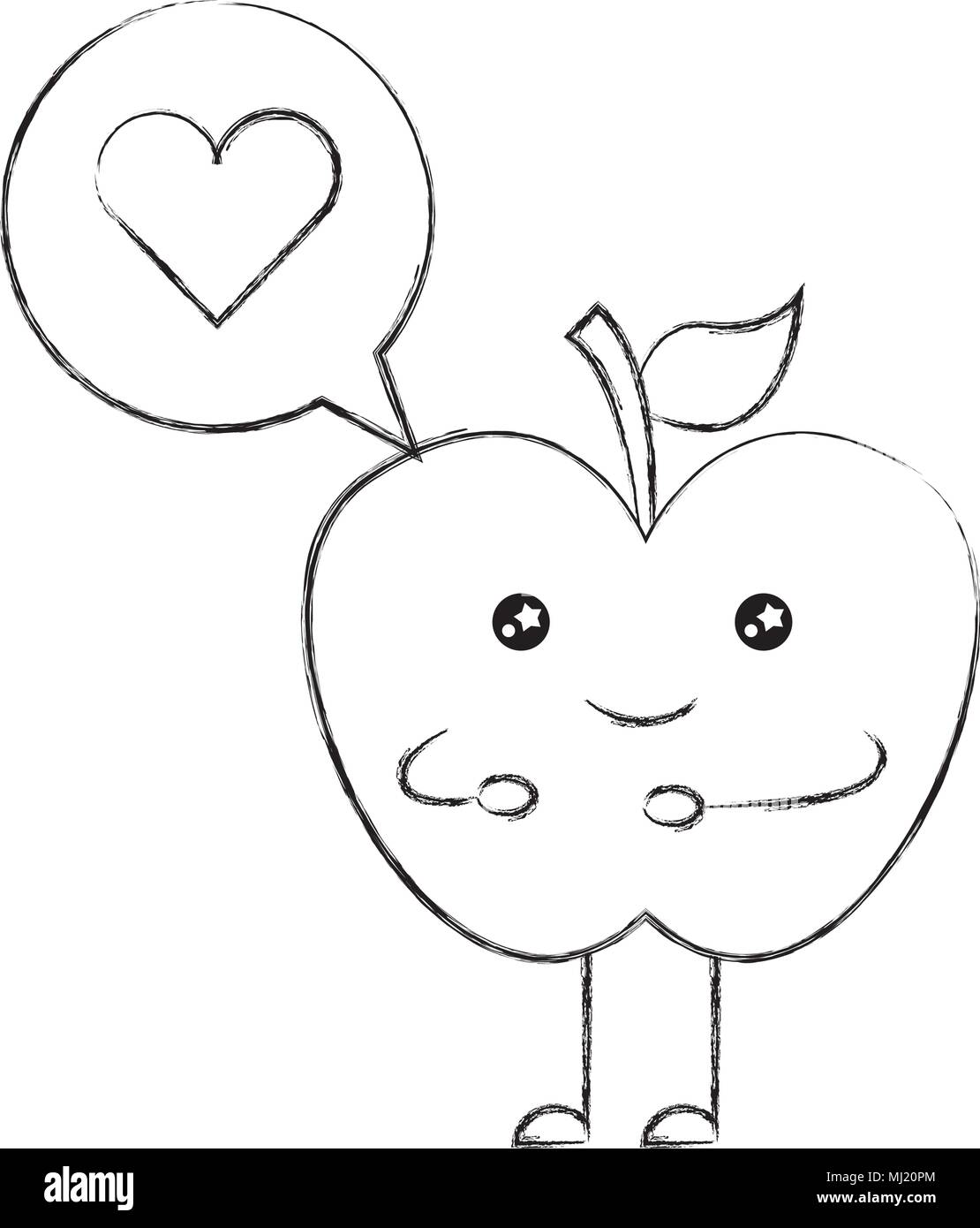kawaii fruit apple smile love cartoon vector illustration Stock Vector ...