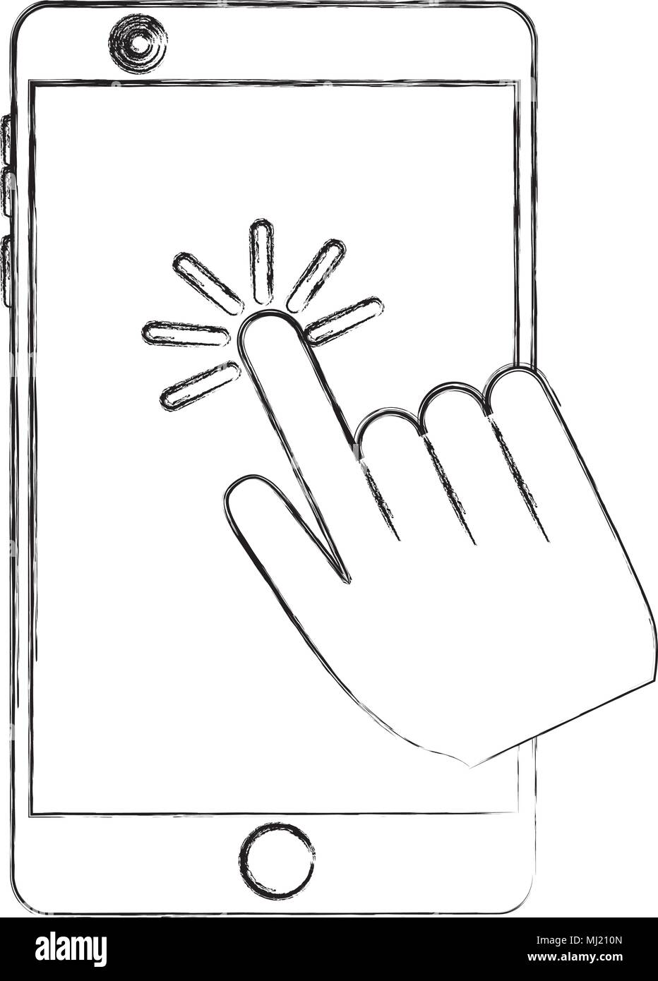 smartphone with hand click cursor on screen vector illustration sketch ...