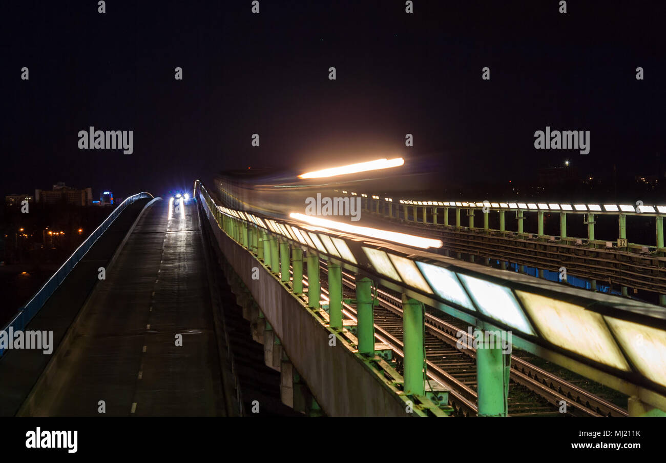 Subway train passing a bridge in Kiev, Ukraine Stock Photo - Alamy
