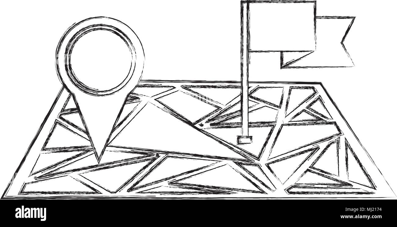gps navigation flag pin map destination vector illustration sketch ...