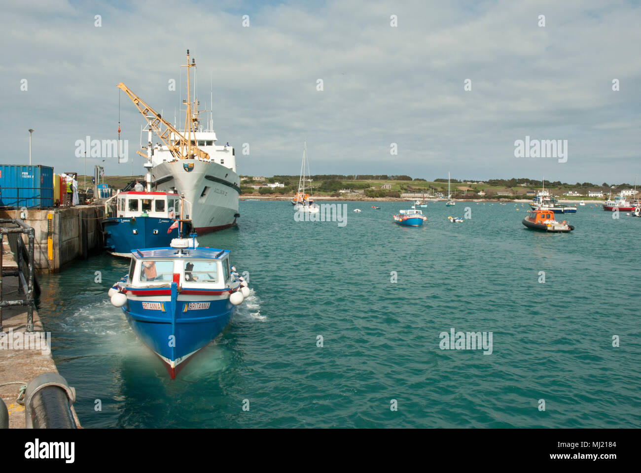 View across St Mary's Harbour, St Mary's, Isles of Scilly with the ...