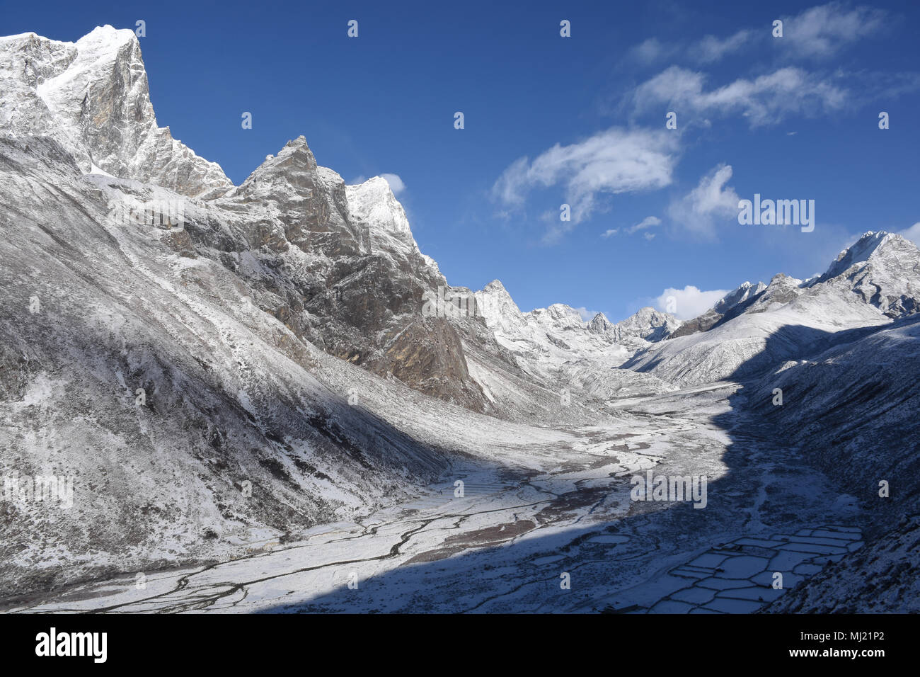 Pheriche Valley, Nepal, in the winter seen from an elevated position ...