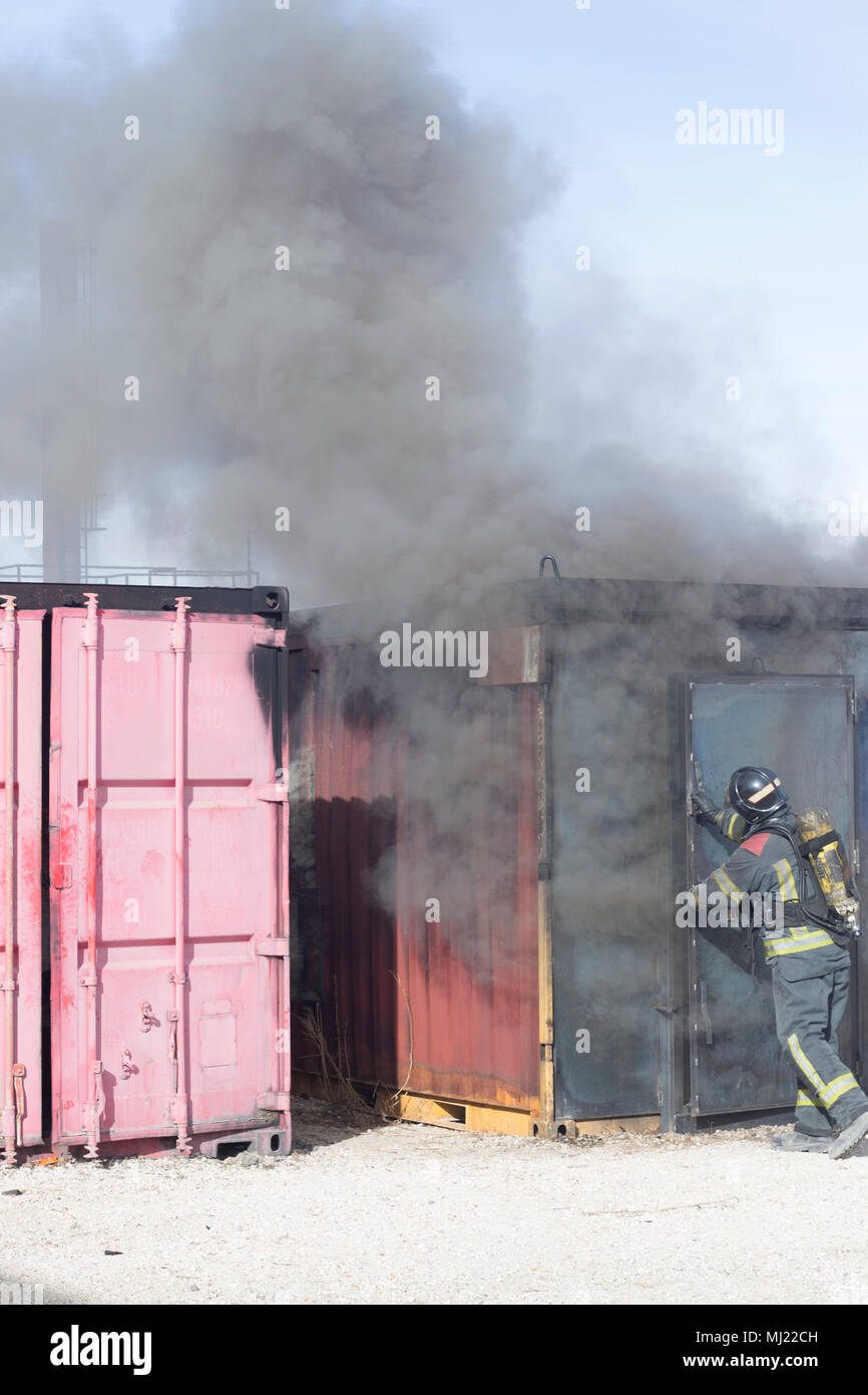 Fire station firefighter training equipment used by fireman to simulate ...