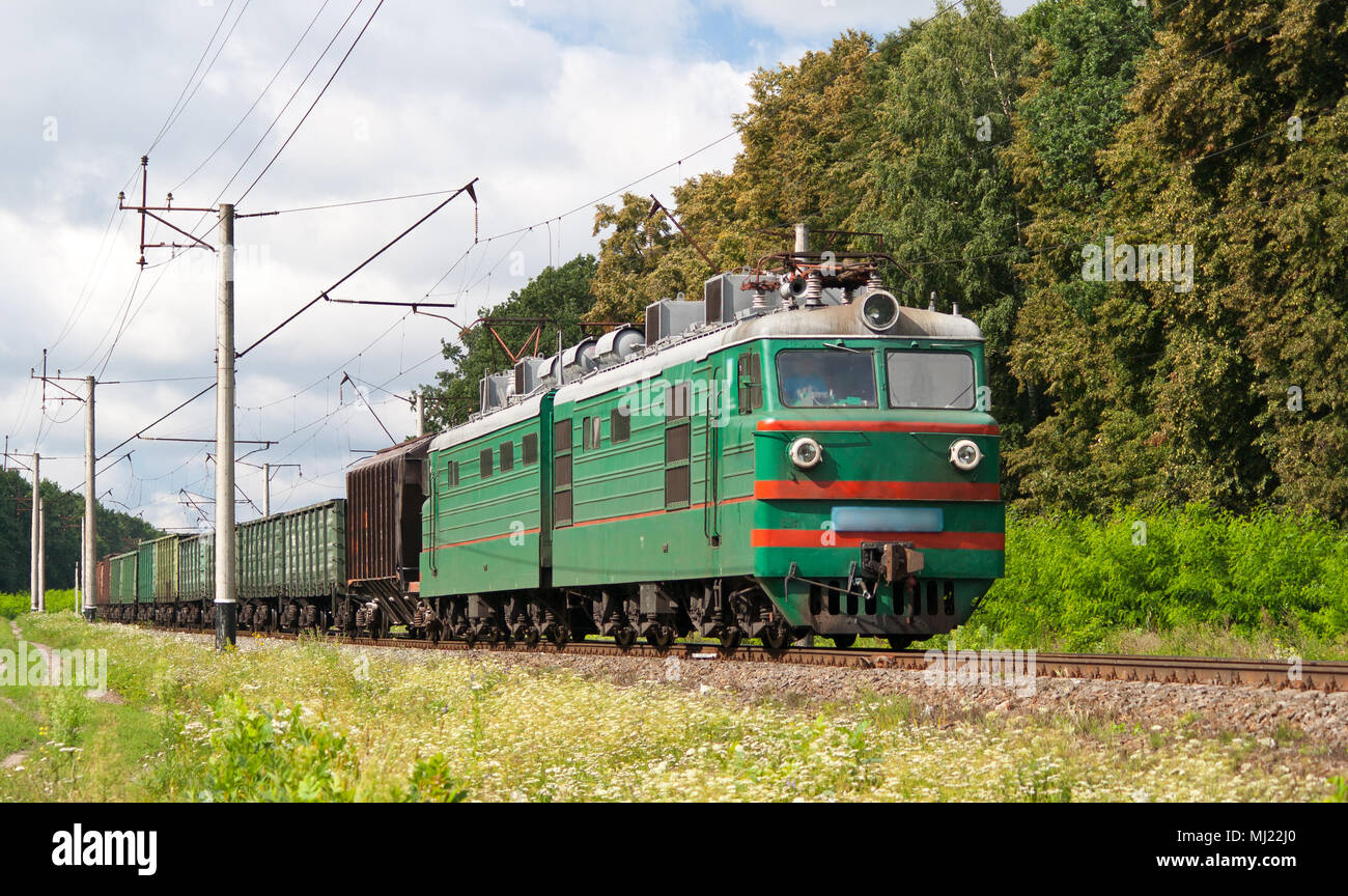 Freight electric train Stock Photo - Alamy