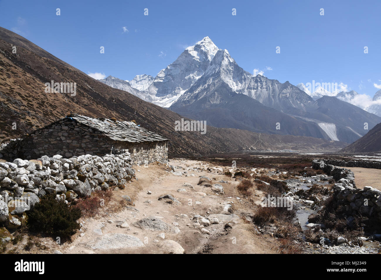 Way to Mount Ama Dablam through old Yak farms in Pheriche Valley, Nepal ...