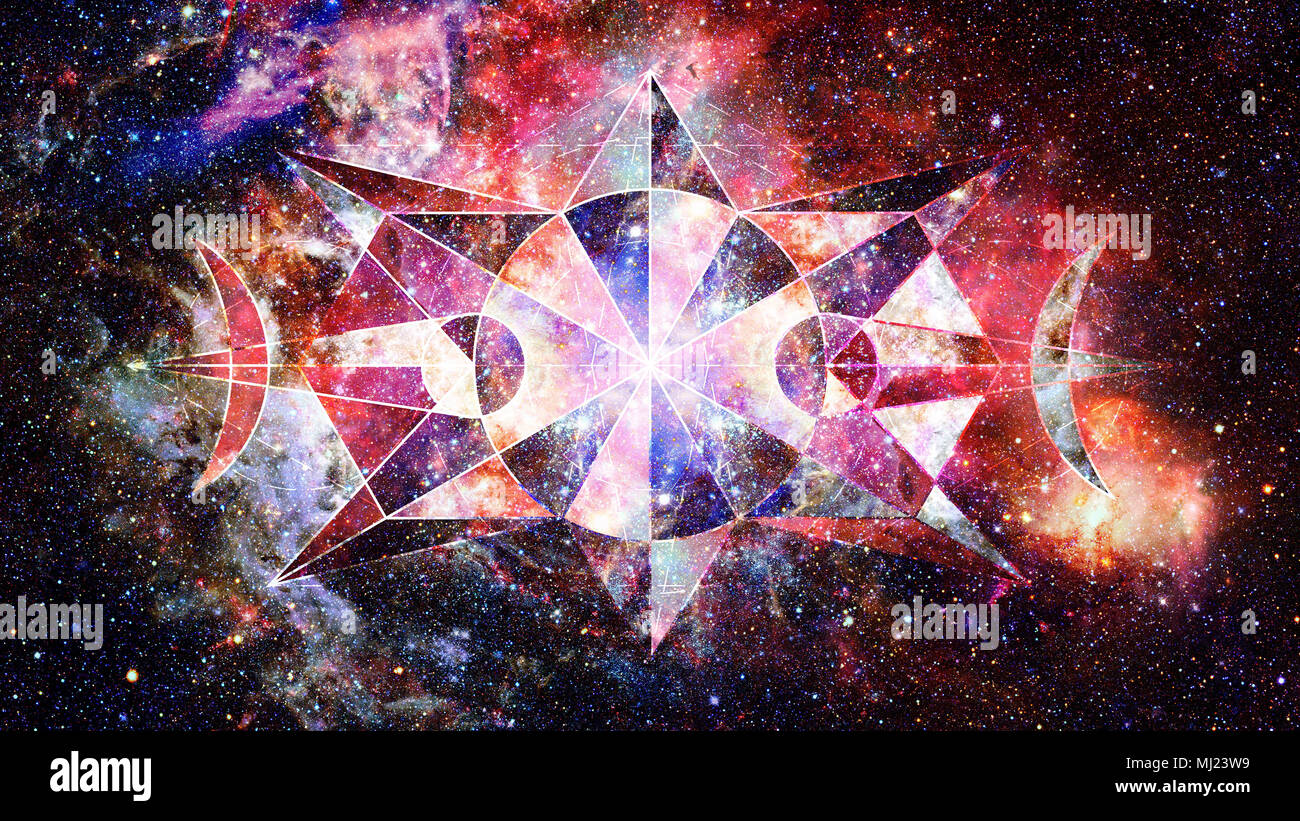 Abstract cosmos geometric background with polygons, triangles, stars ...