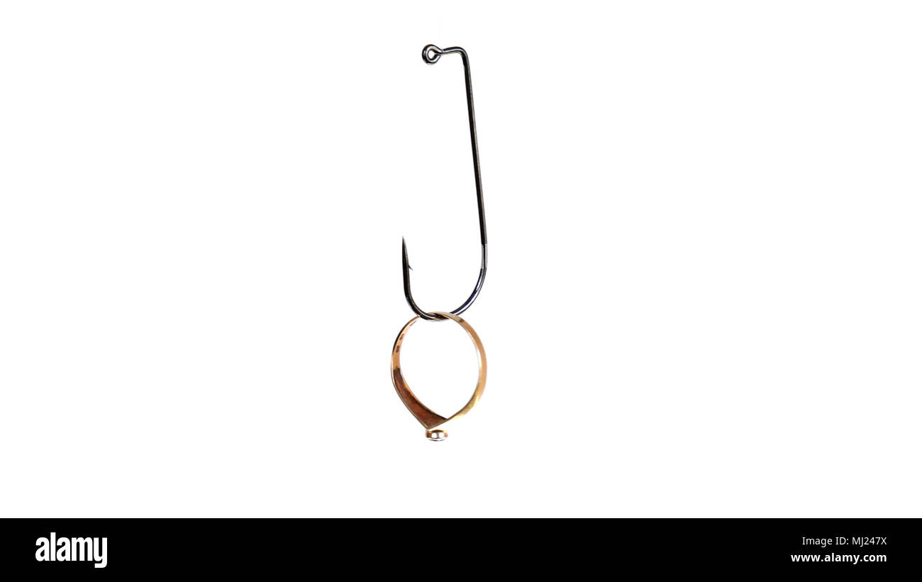 Wedding Ring On A Fishing Hook Isolated On White Background Stock Photo ...