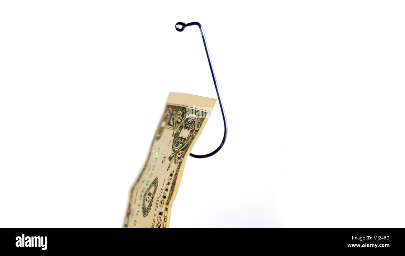 Dollar On A Fishing Hook Isolated On White Background Stock Photo - Alamy