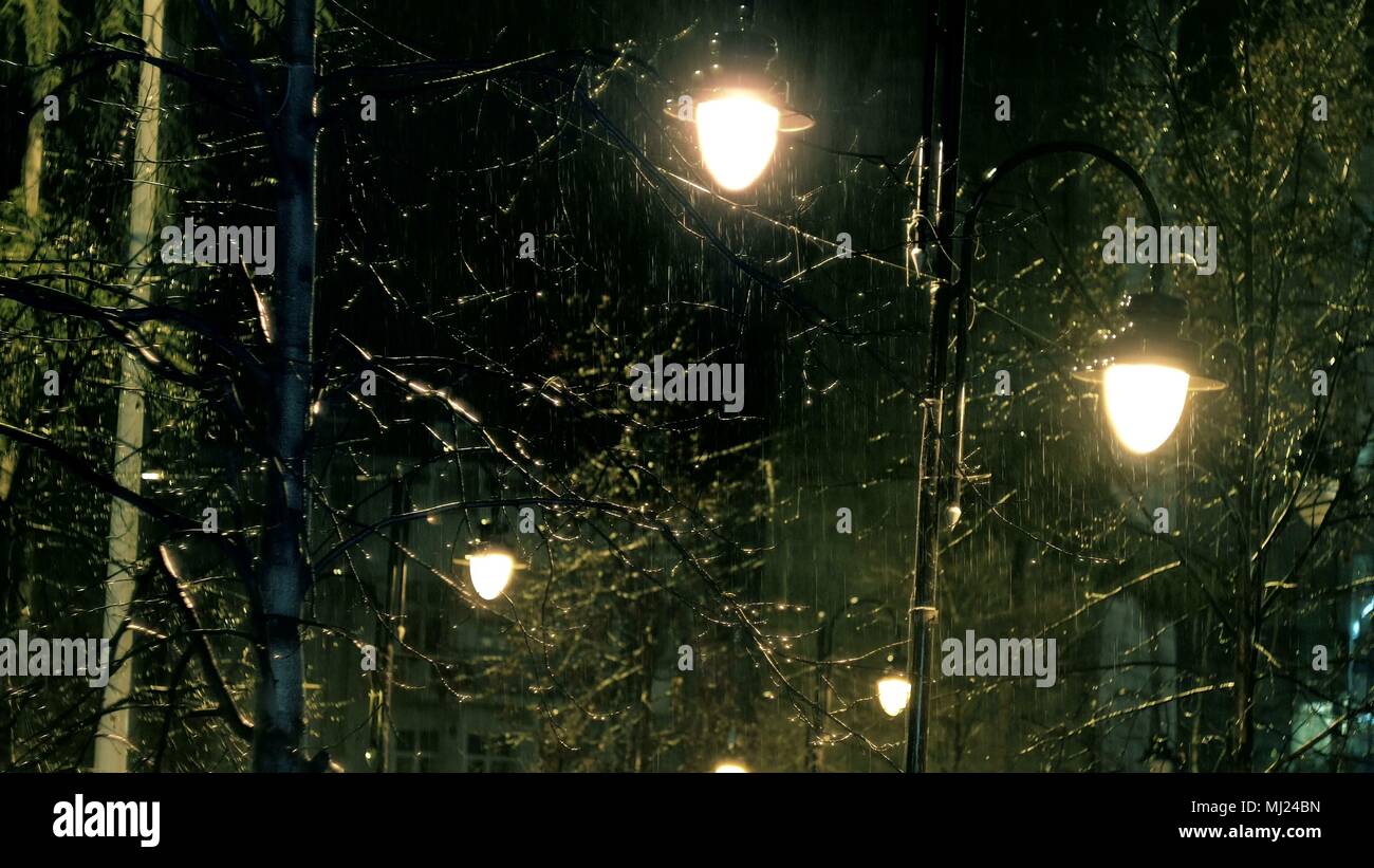 Street Lights On Rainy Night Stock Photo - Alamy
