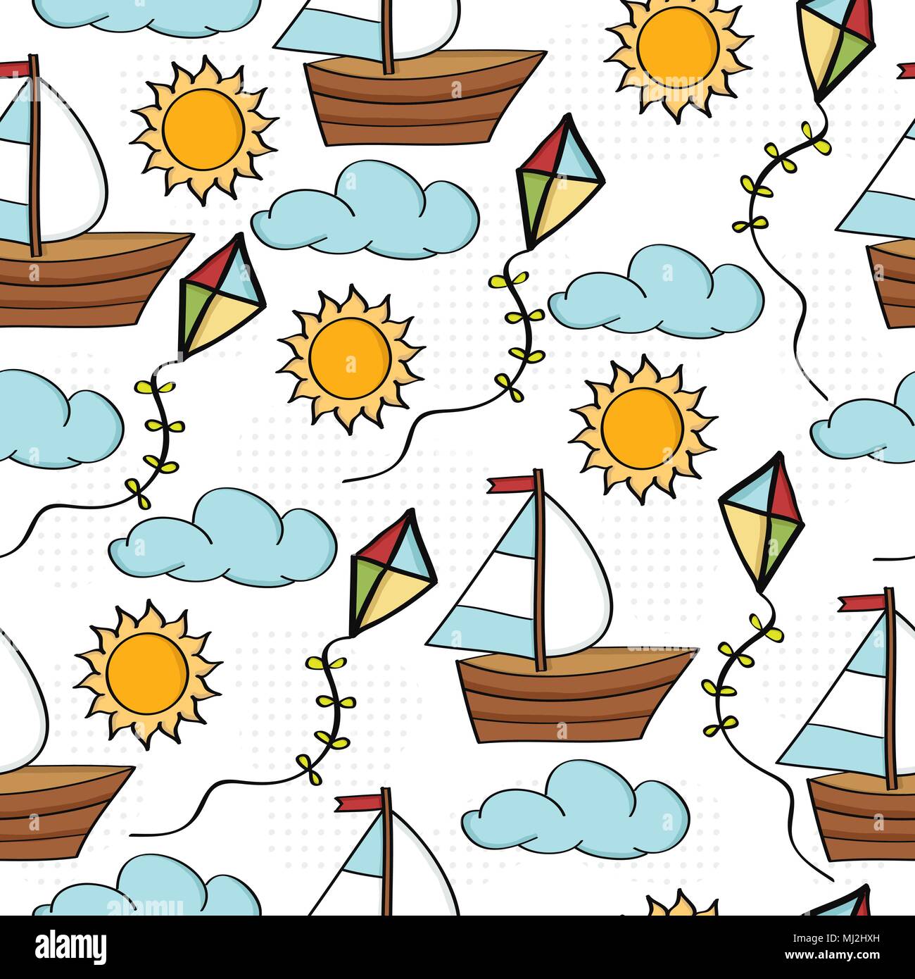 Doodle cartoon seamless pattern summer holiday concept, vector format ...