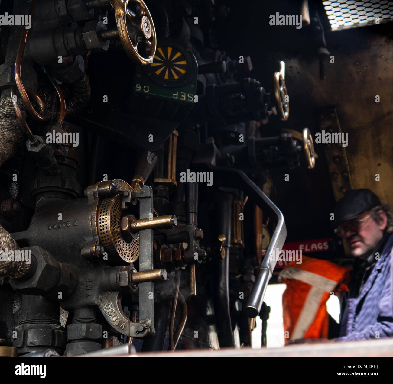 Inside the cab footplate of the steam train, The Dalesman, 48151 ...