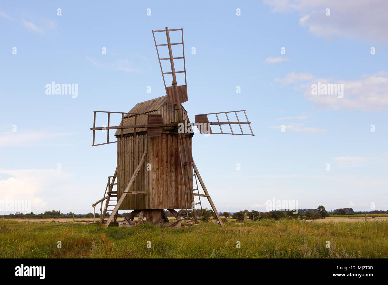 One post mill of five old obsolete windmills at Lerkaka in the Swedish ...