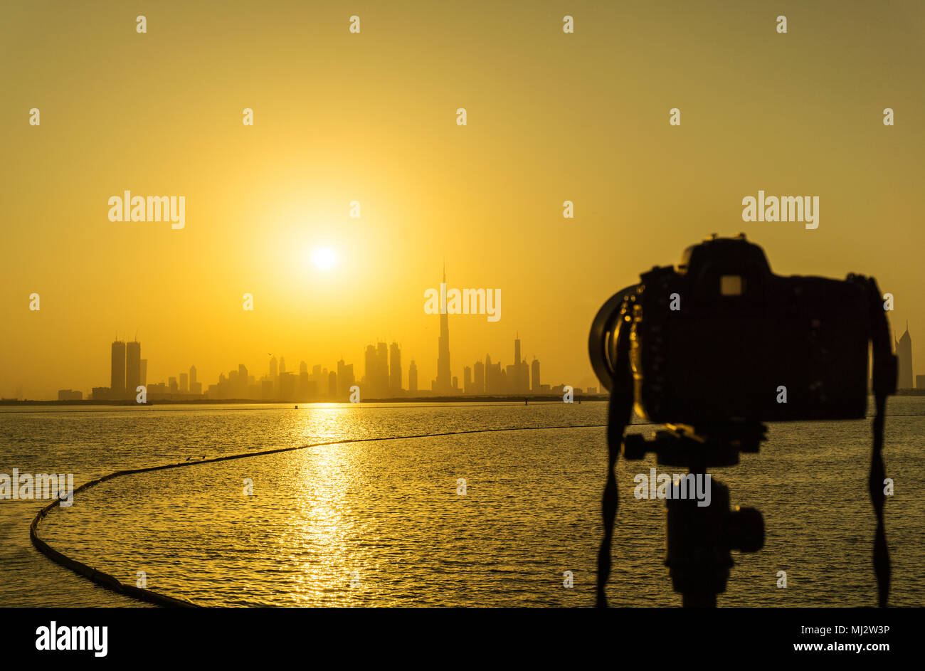Shooting dubai skyline sunset use camera Stock Photo - Alamy