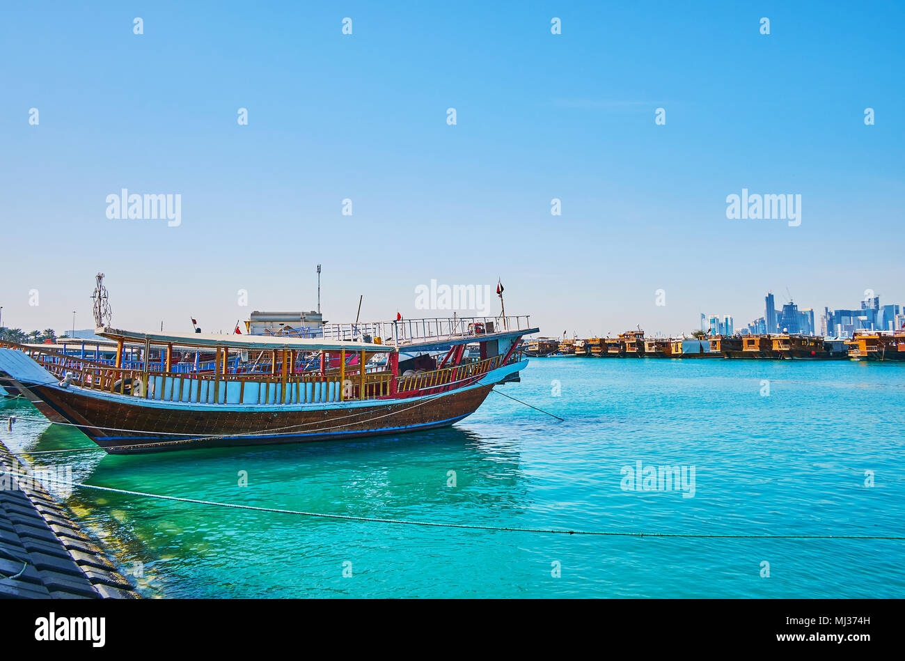 Traditional dhow boats are very popular in city, the tourist harbor is ...
