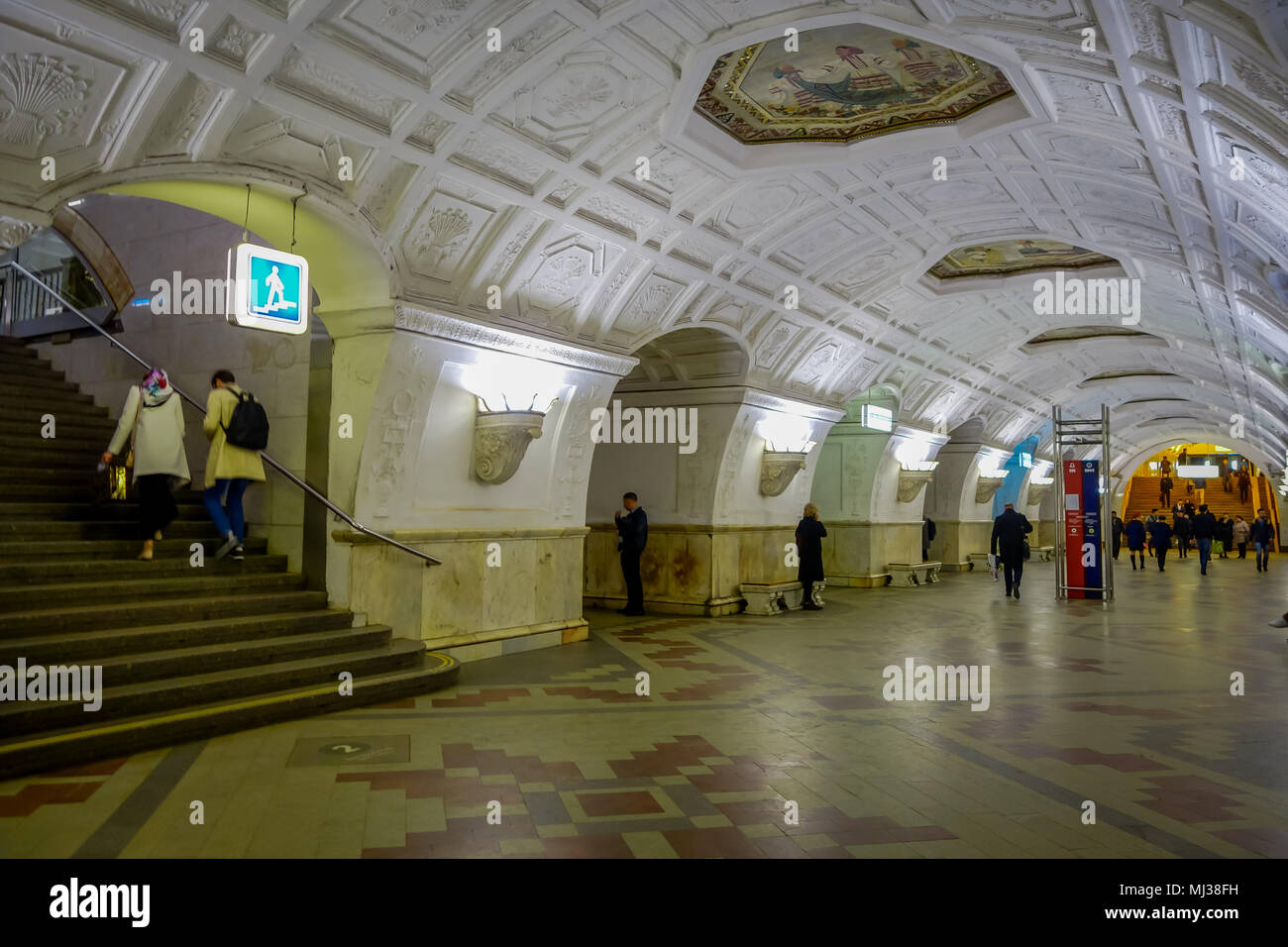 MOSCOW, RUSSIA- APRIL, 29, 2018: Belorusskaya subway station in Moscow ...
