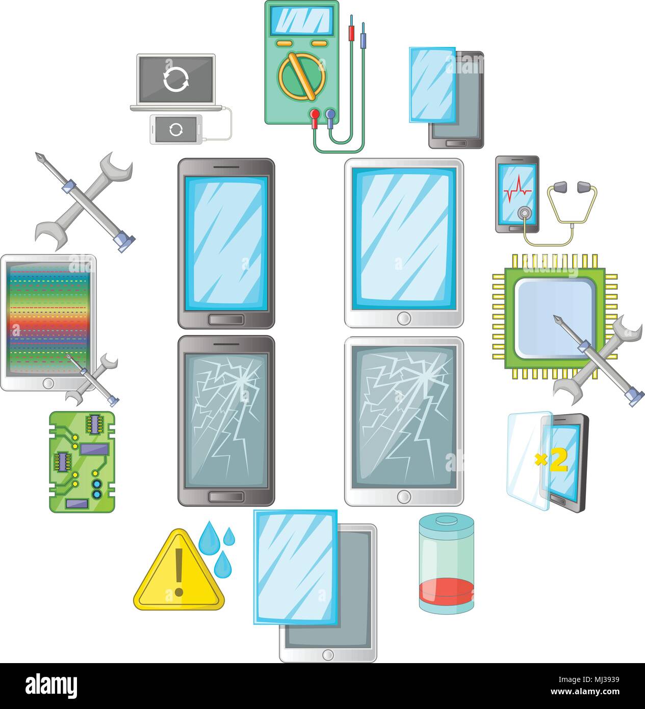 Broken phones fix icons set, cartoon style Stock Vector Image & Art - Alamy