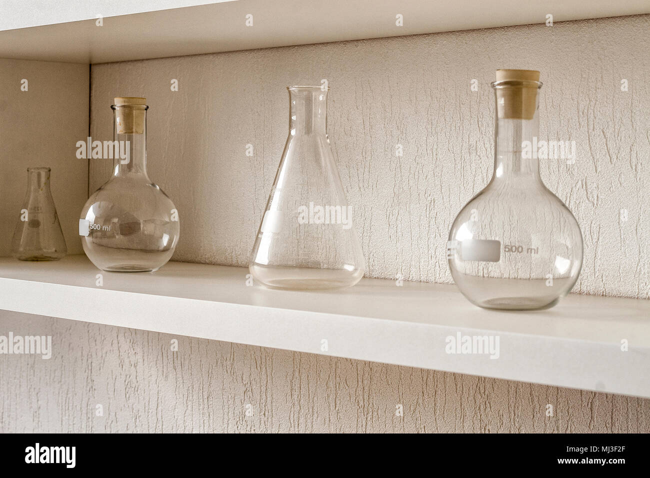 Laboratory glassware of the science lab of a school in southern Brazil ...