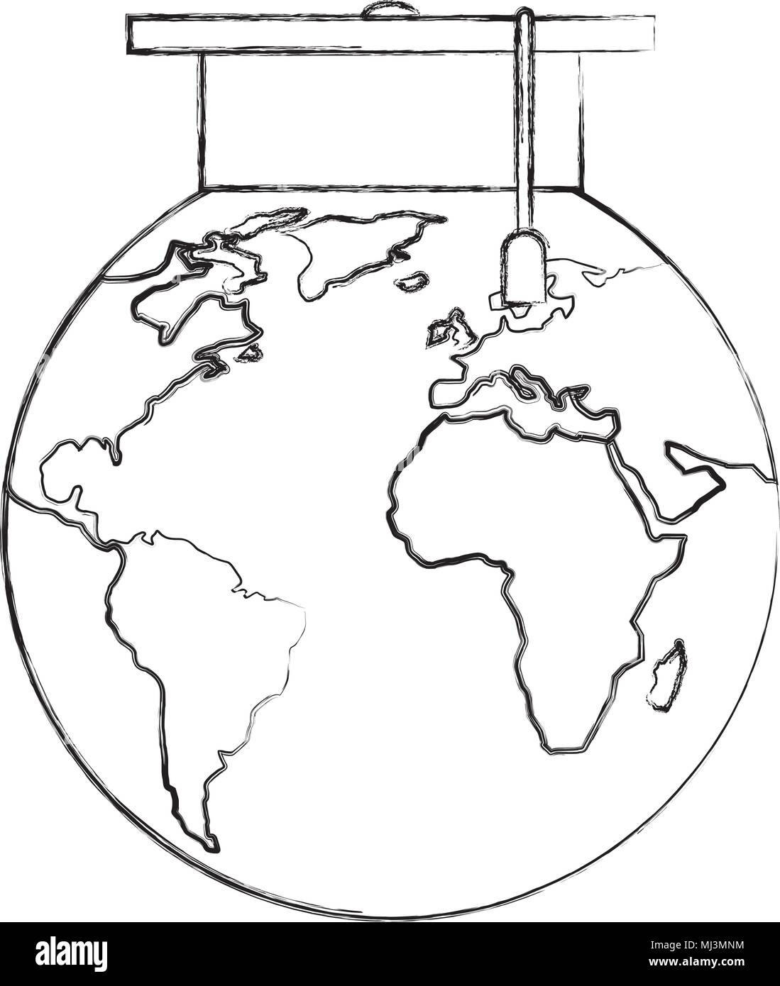 graduation hat on globe map learning concept vector illustration sketch ...