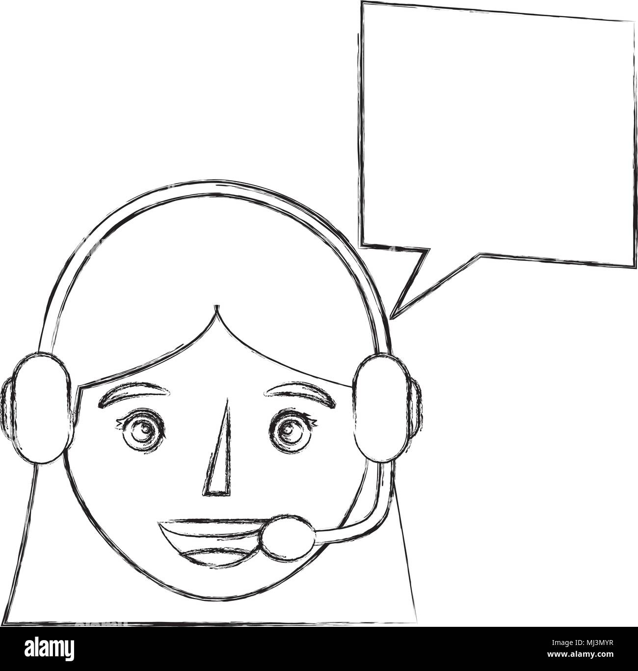 portrait woman operator using headset speech bubble vector illustration sketch Stock Vector ...