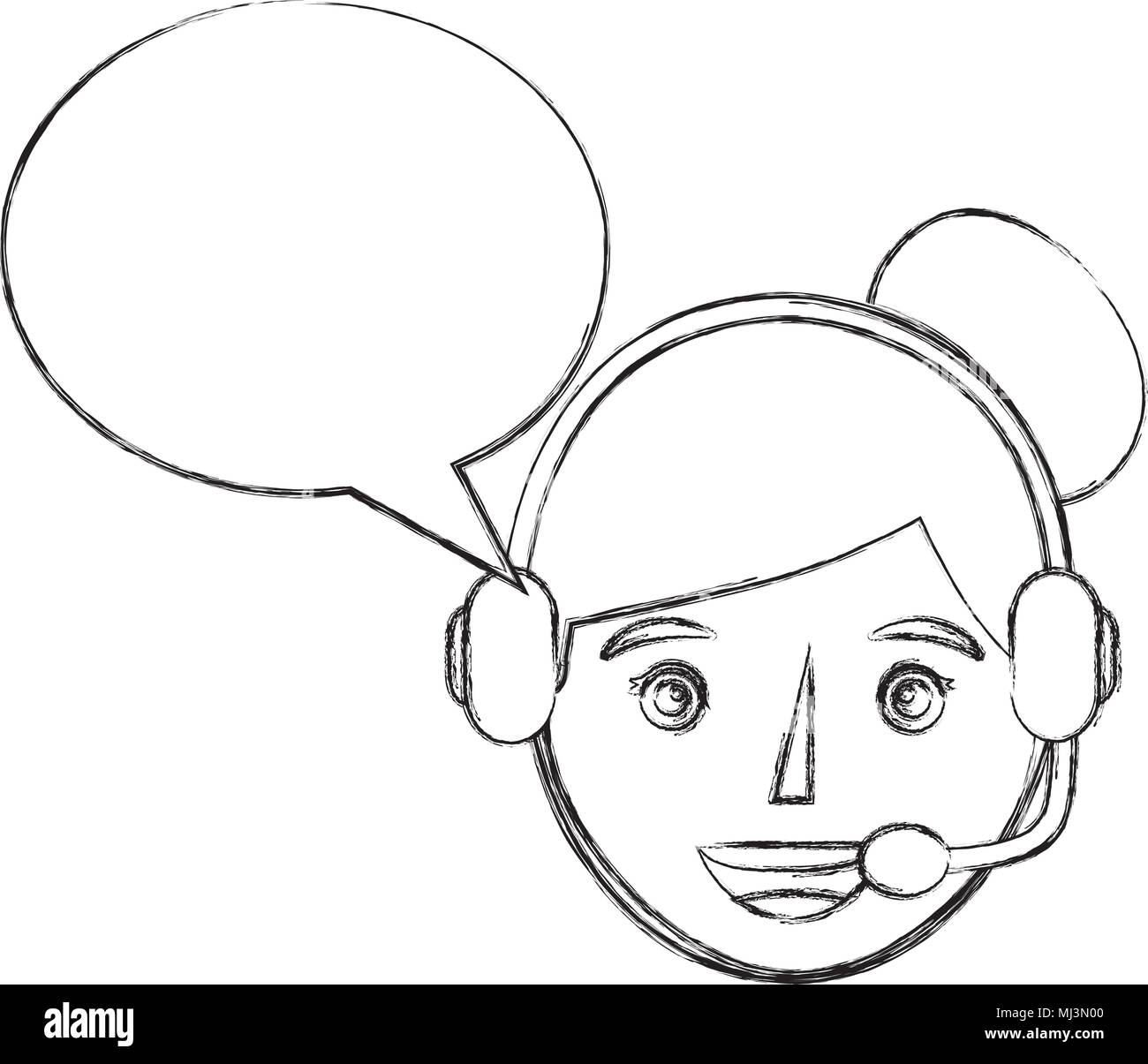 portrait woman operator using headset speech bubble vector illustration sketch Stock Vector ...