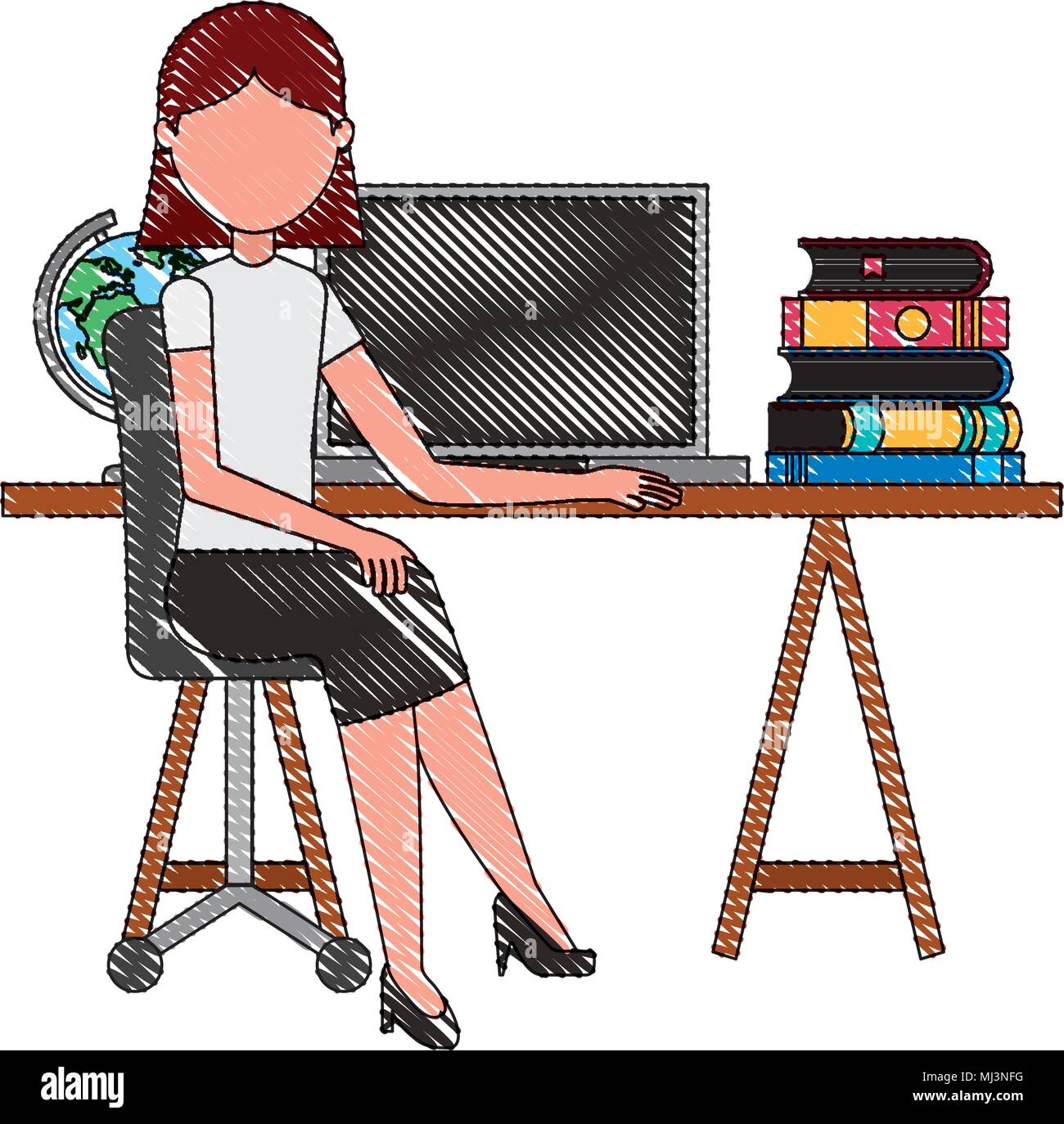 woman with laptop in the office character vector illustration design ...
