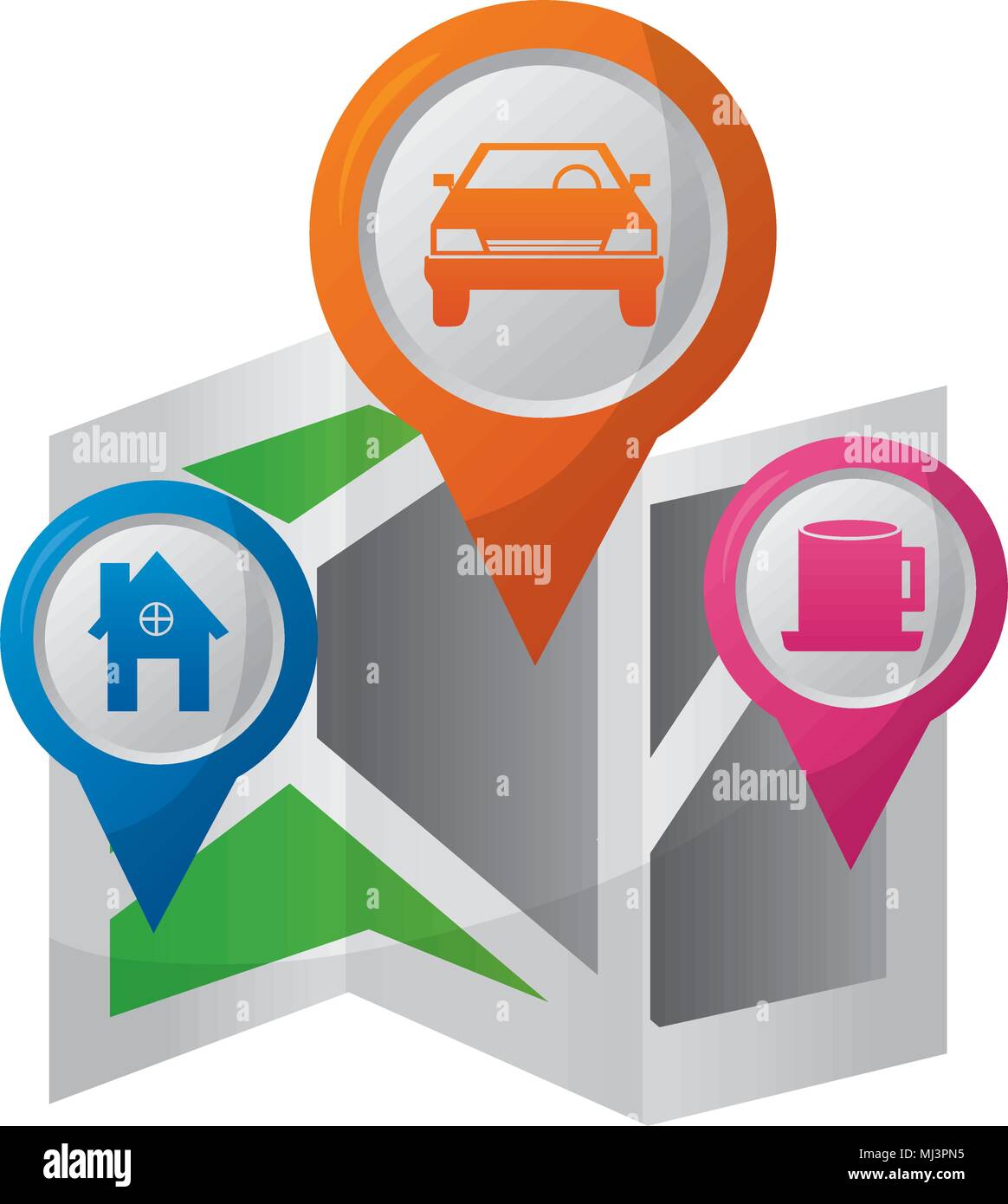 map navigation with pointer markers car home and coffee bar vector ...