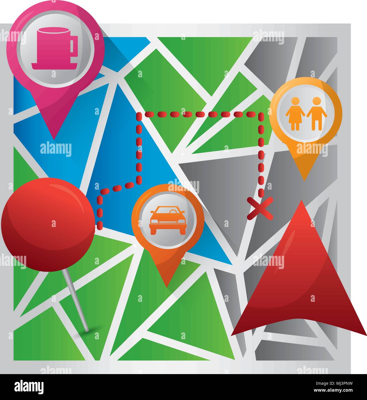 map with gps pointers arrow for school and car coffee bar vector ...