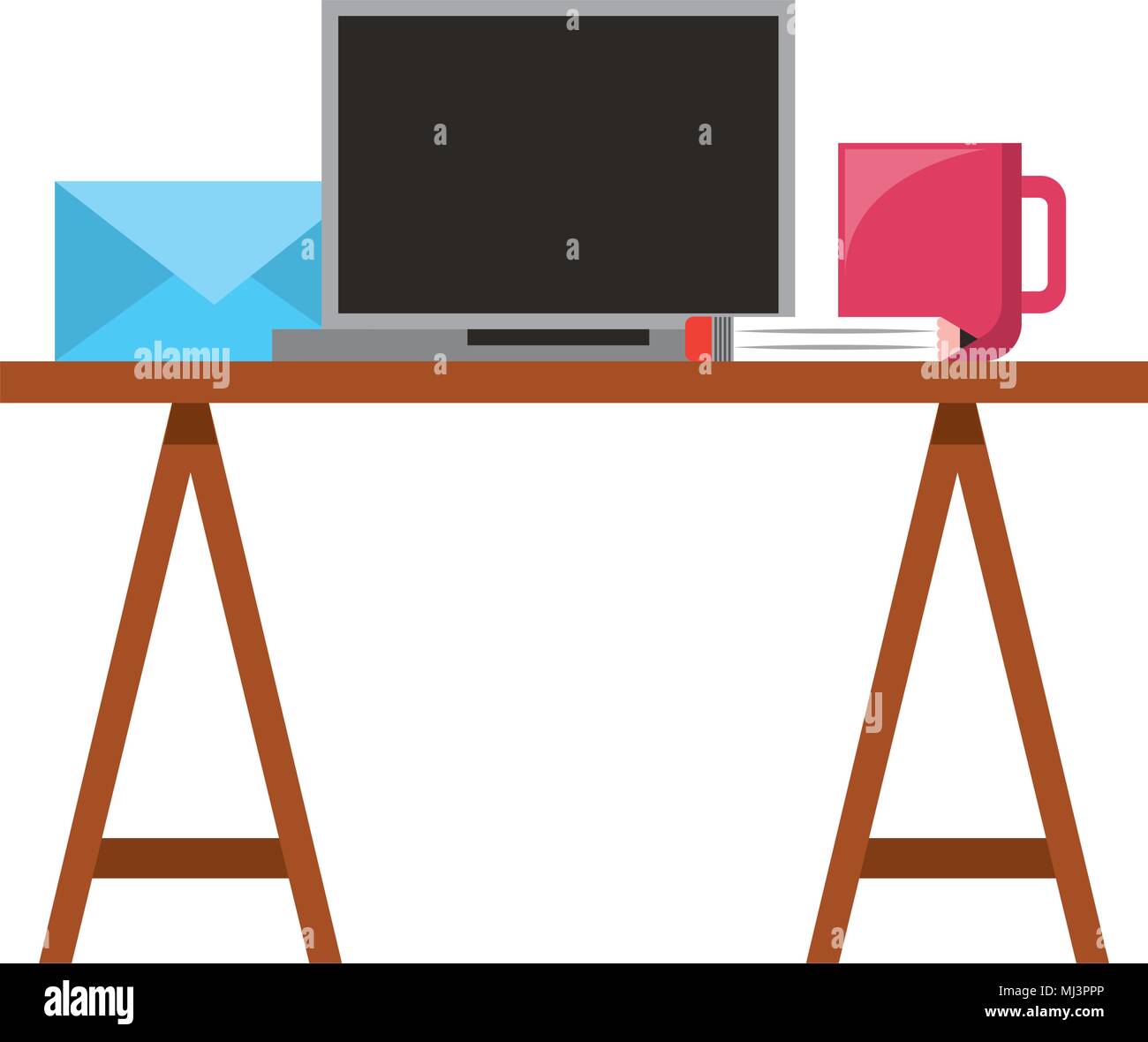 workspace computer envelope pencil and coffee cup vector illustration ...