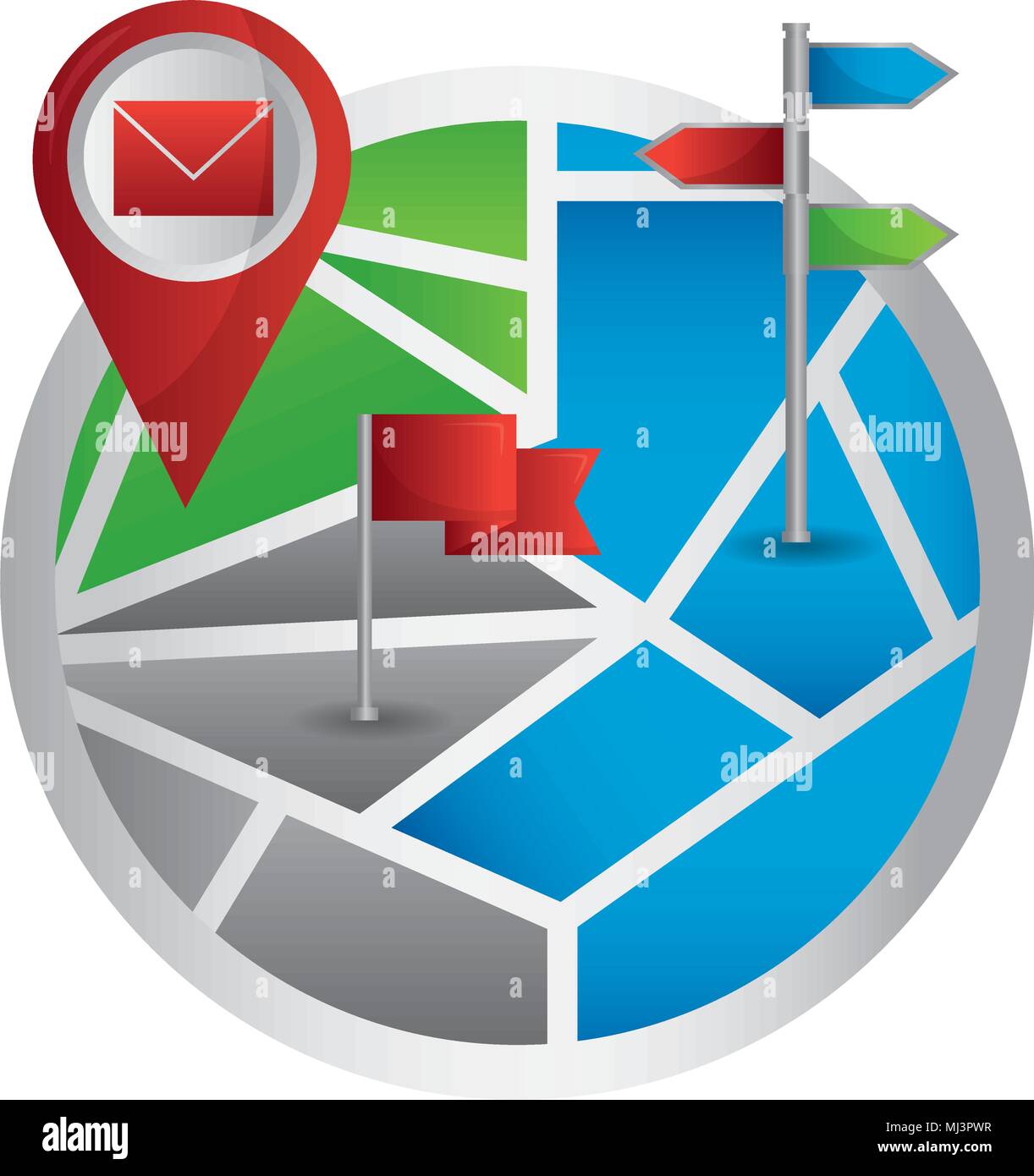 map navigation pointer mail and flag markers vector illustration Stock ...