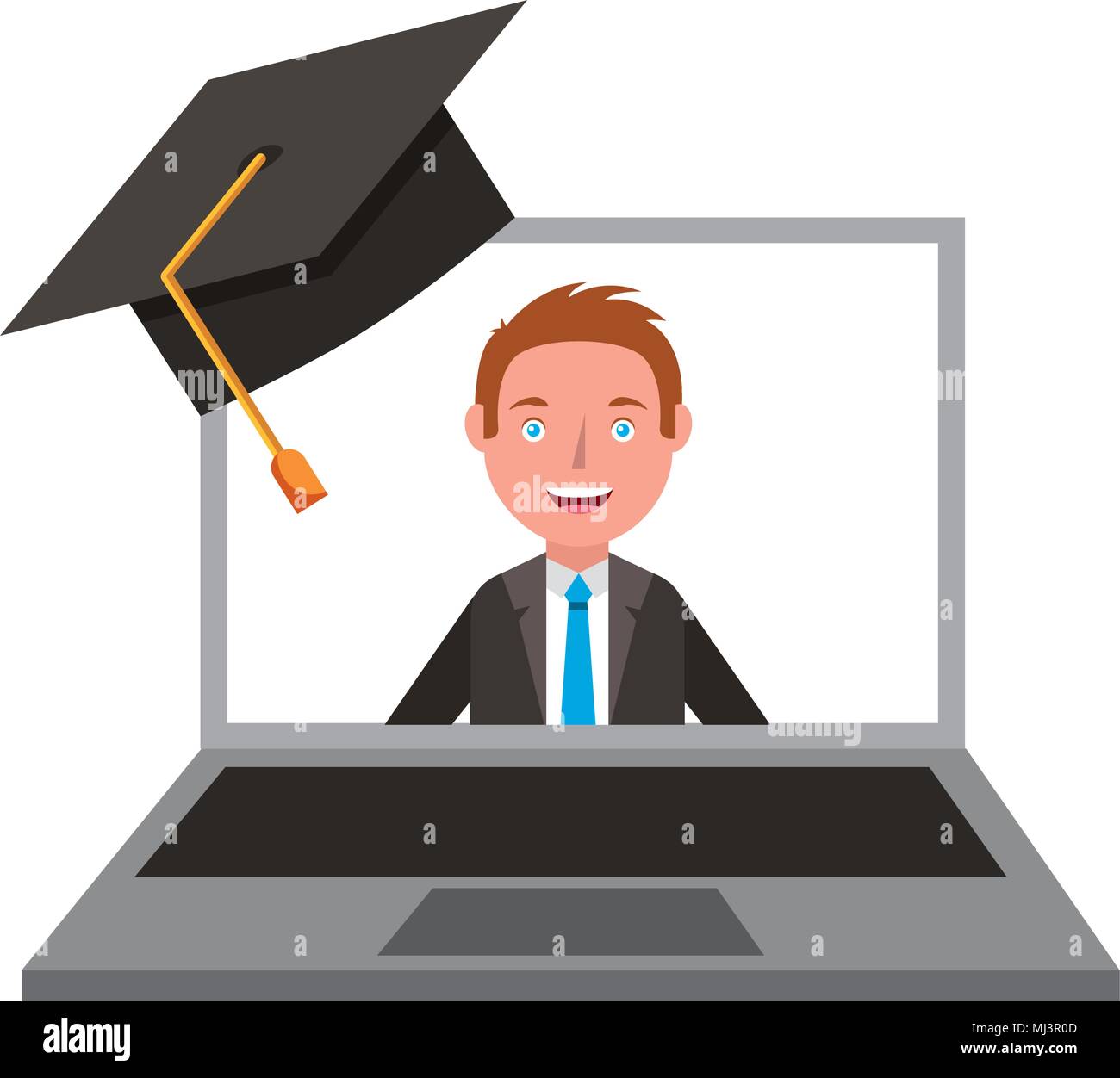 laptop man teacher on screen graduation hat vector illustration Stock ...