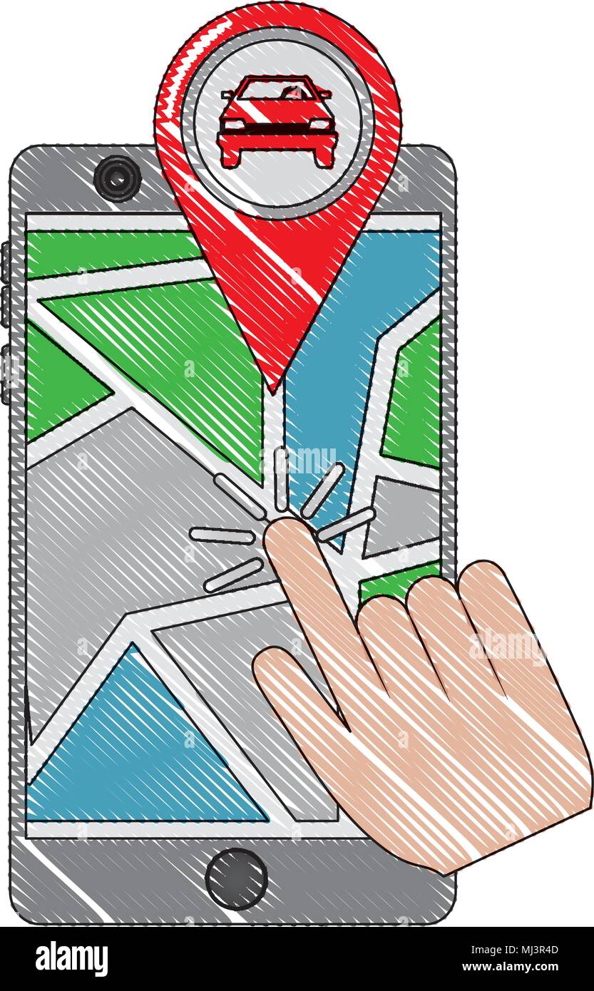 hand clicking pointer map car location vector illustration drawing ...