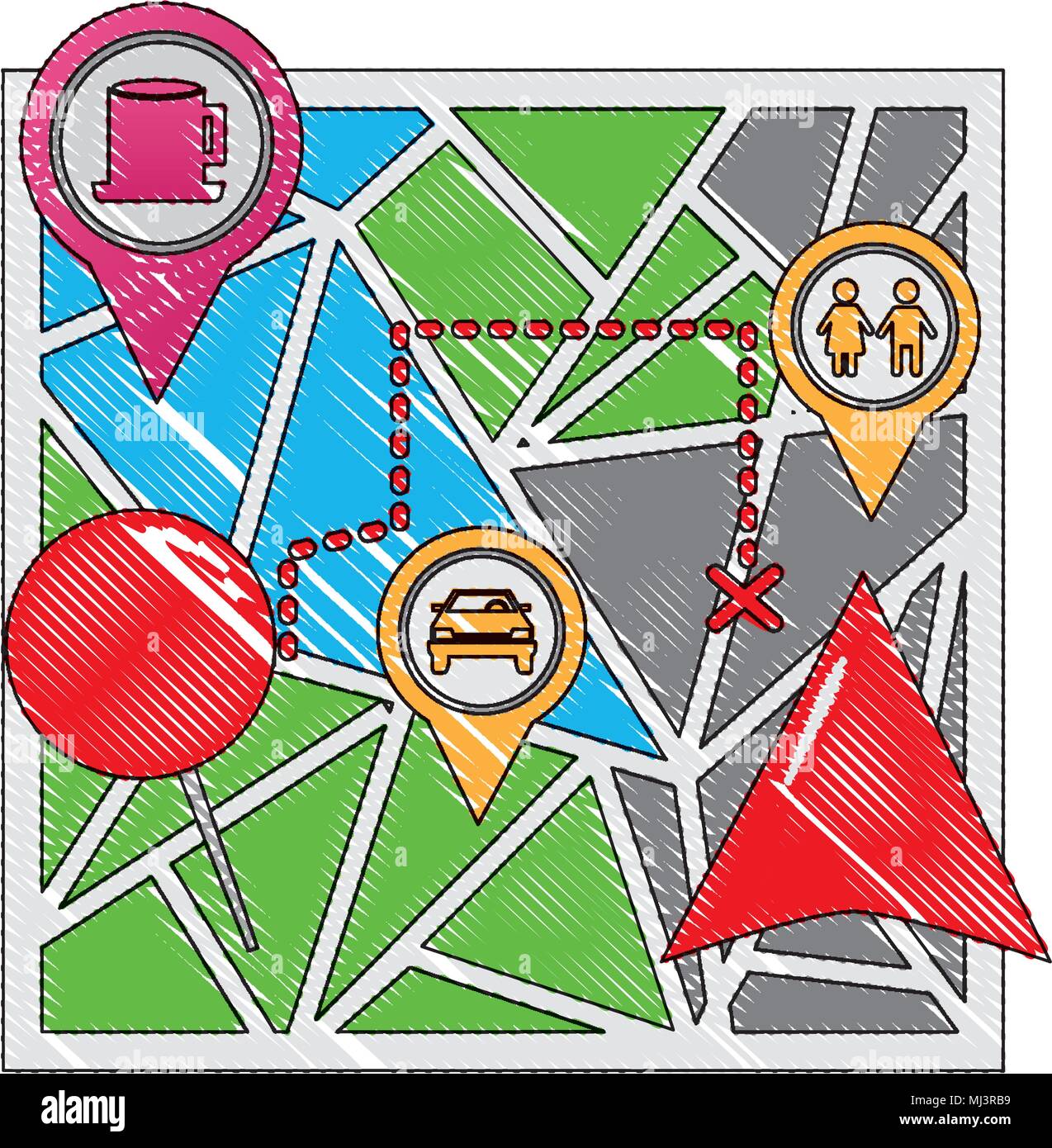 map with gps pointers arrow for school and car coffee bar vector ...