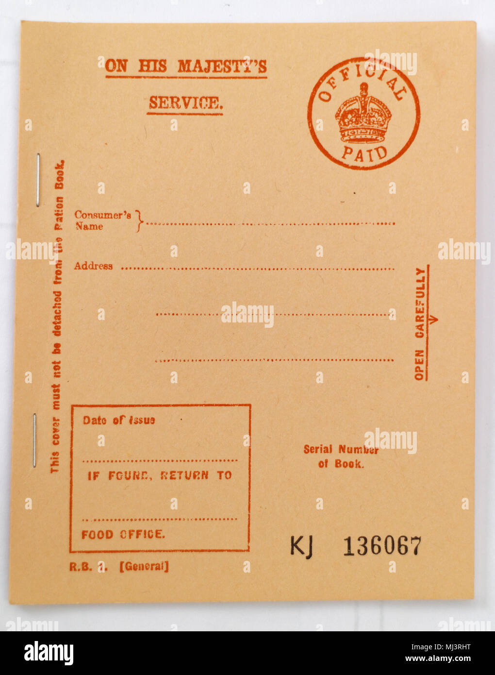 Details of a reproduction british second world war ration book Stock ...