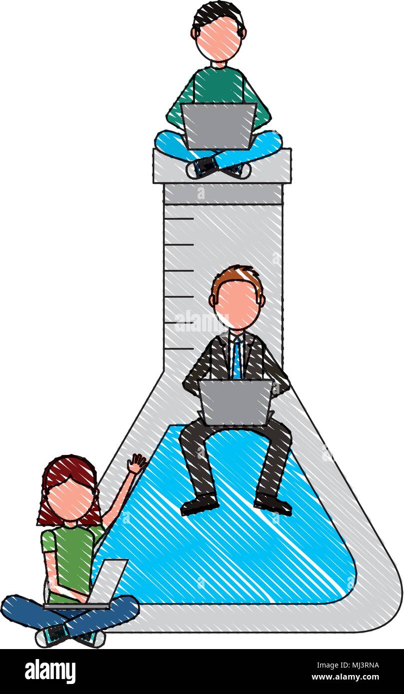 people teacher and puplis with school test tube vector illustration ...