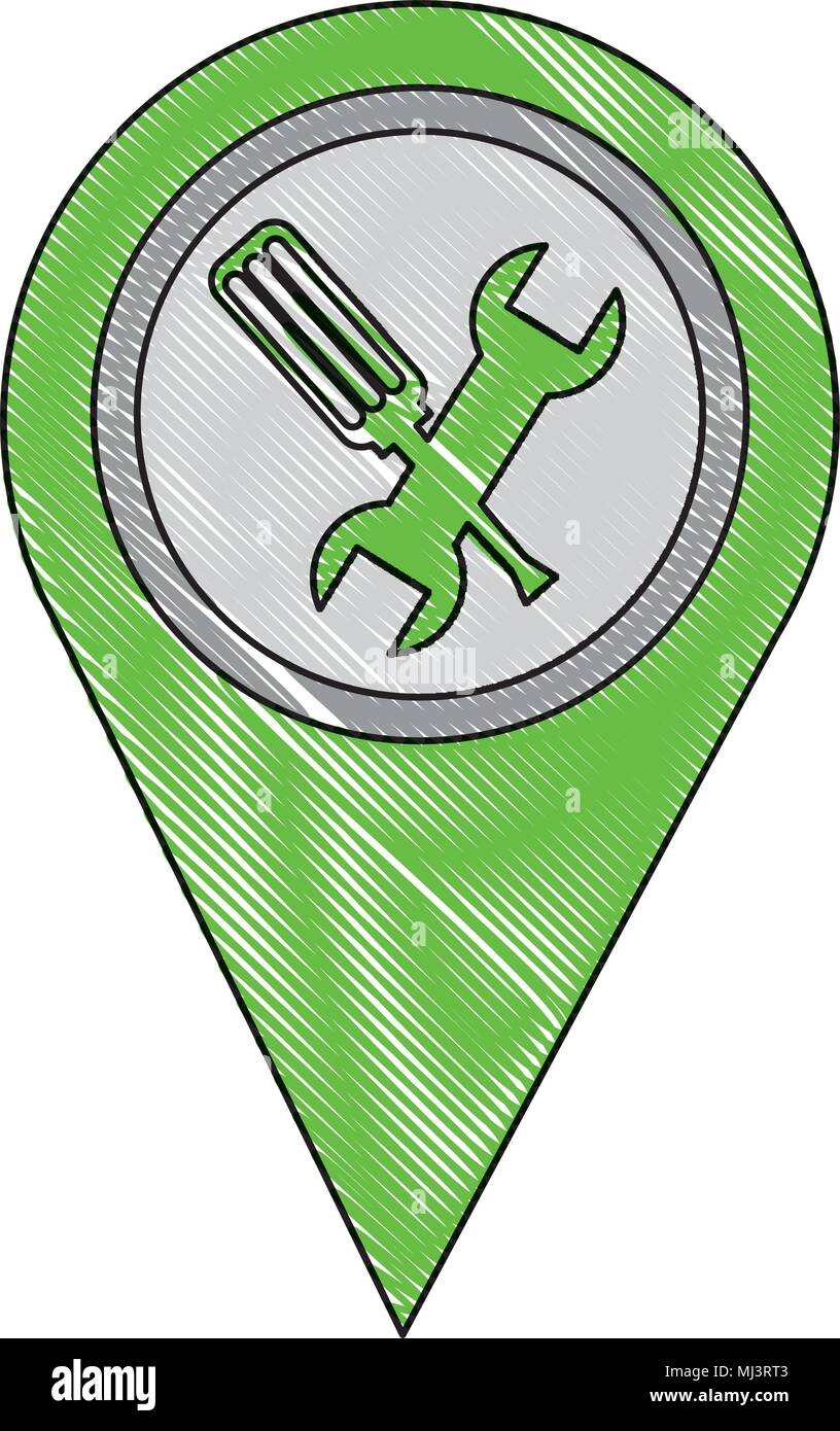 map pointer navigation with mechanic support tools vector illustration ...