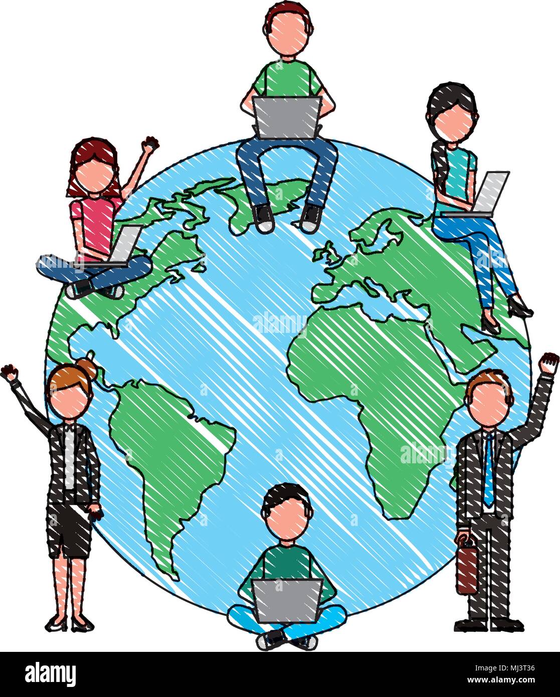 school students and teachers around world vector illustration drawing ...