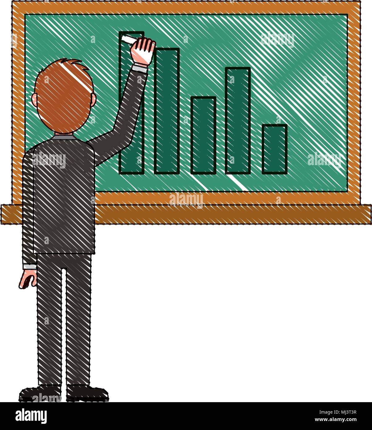 teacher man writing on class chalkboard vector illustration drawing ...