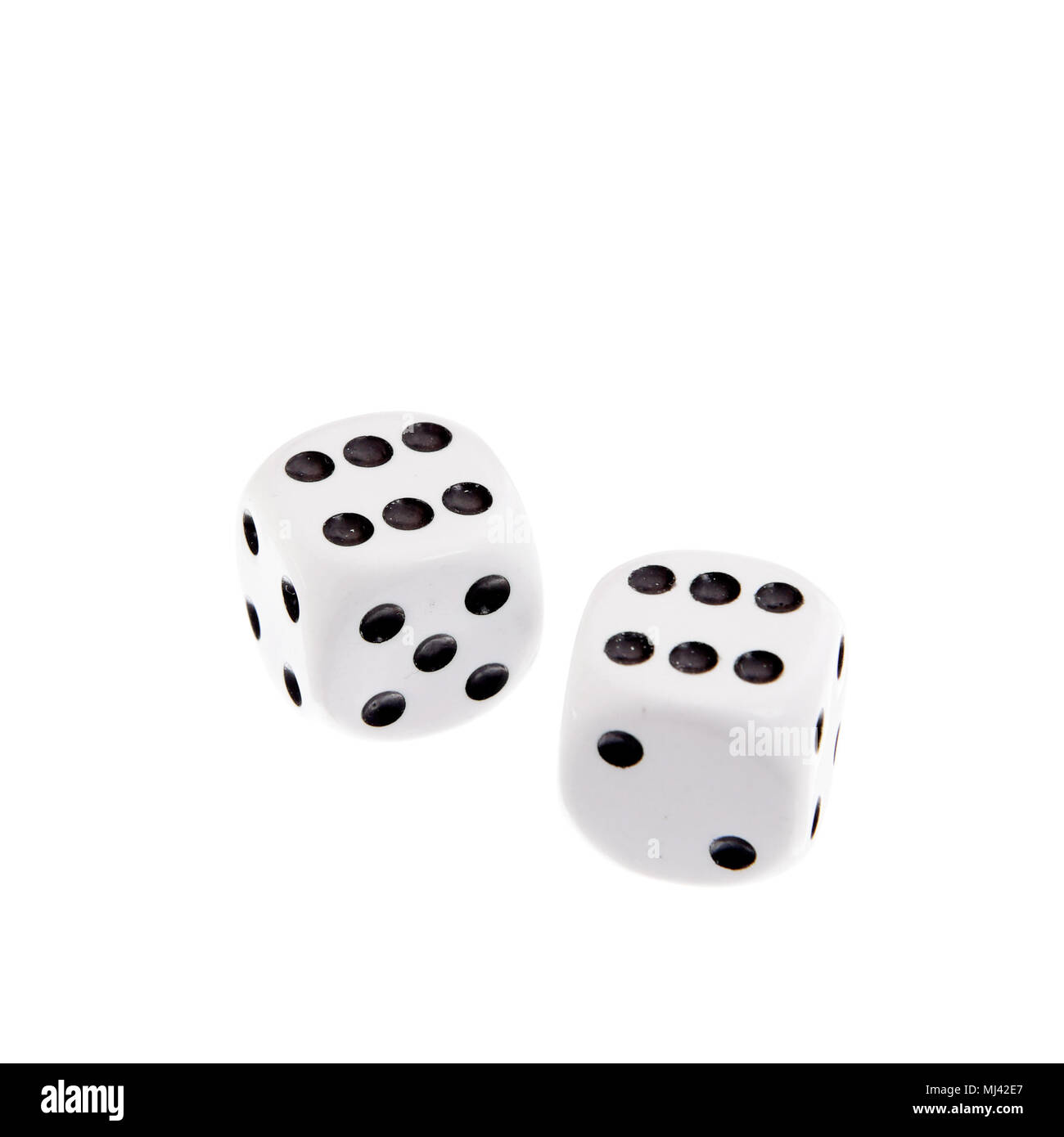 Two dice showing two sixes, on white background Stock Photo - Alamy