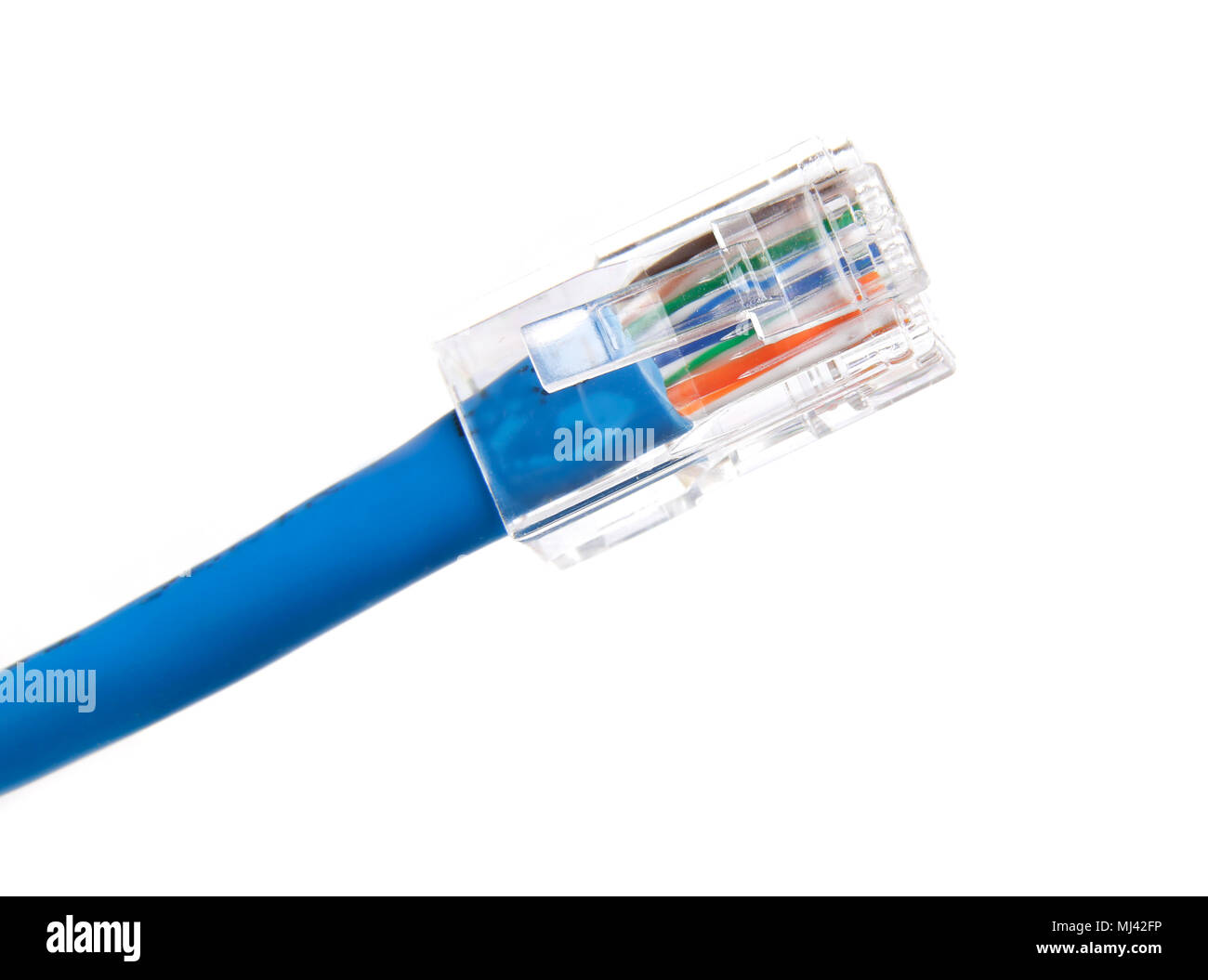 Blue data cable to connect to computer isolated on white background ...