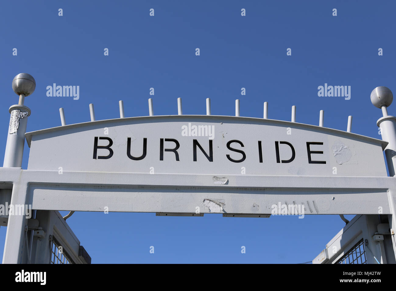 Portland, Oregon, USA - April 27, 2018 : The Burnside sign in Portland ...