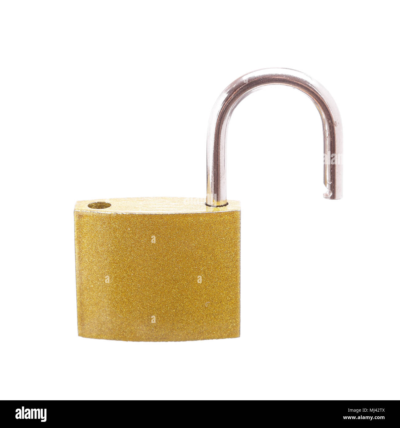 A golden padlock with open bar, on white background Stock Photo - Alamy