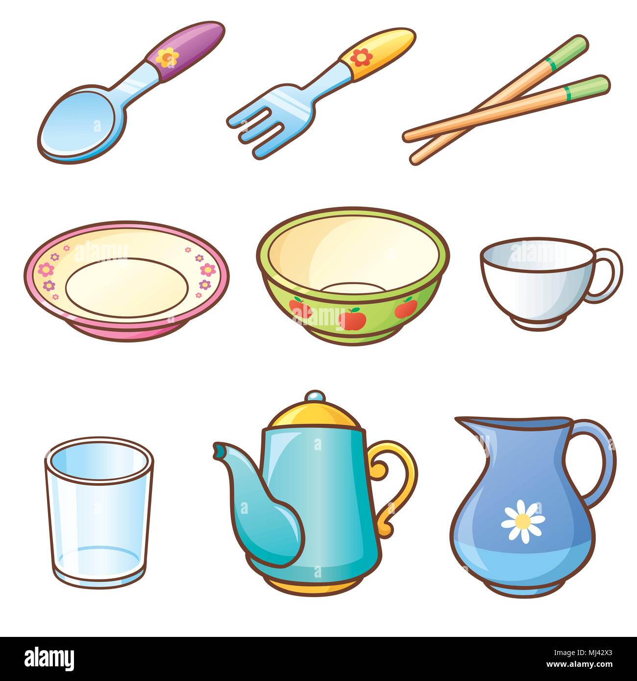 Vector illustration of Cartoon tableware set Stock Vector Image & Art ...