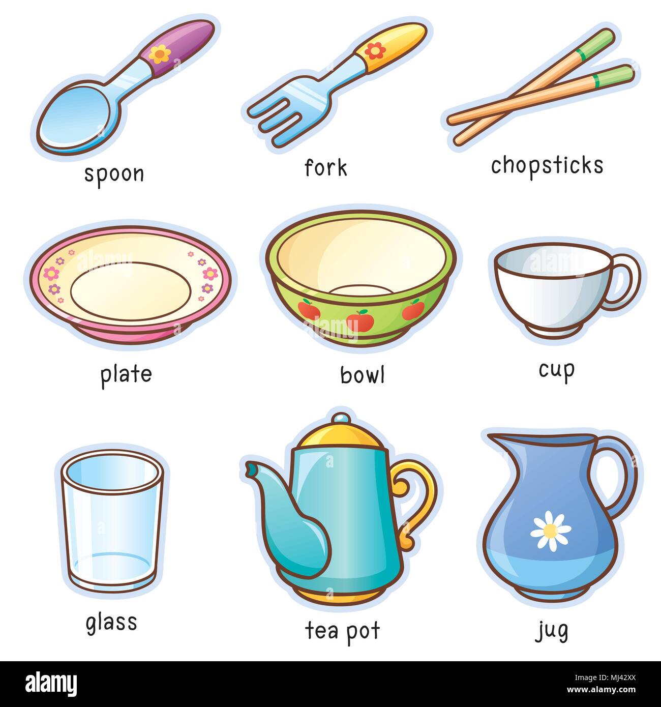Vector illustration of Cartoon tableware vocabulary Stock Vector Image ...