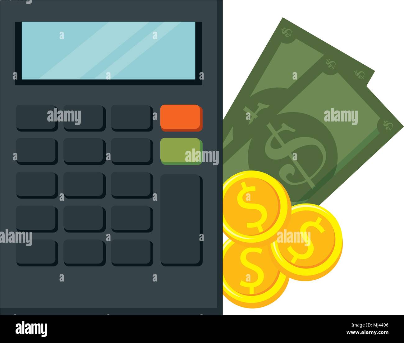 calculator with bills and coins Stock Vector Image & Art - Alamy