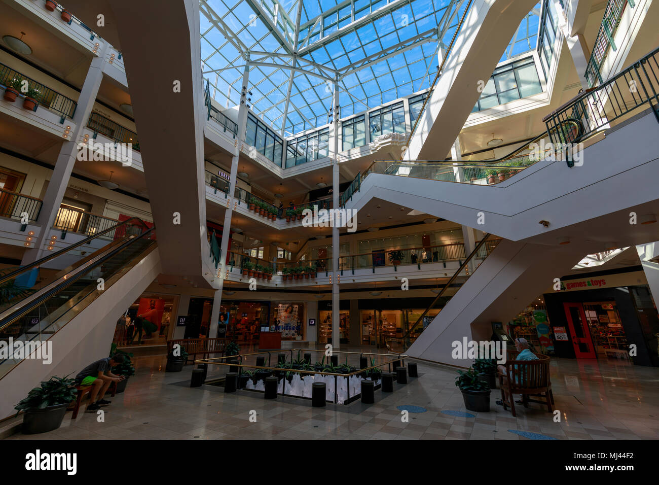 Portland, Oregon, USA - April 27, 2018 : The view of Pioneer Place ...